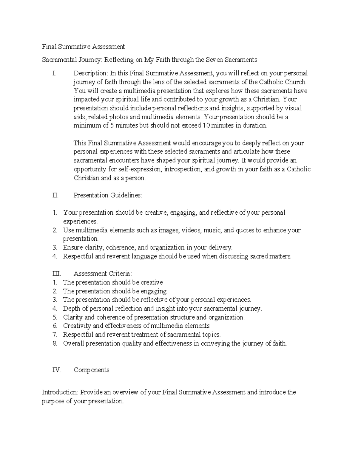 Final Summative Assessment(12) - Final Summative Assessment Sacramental ...