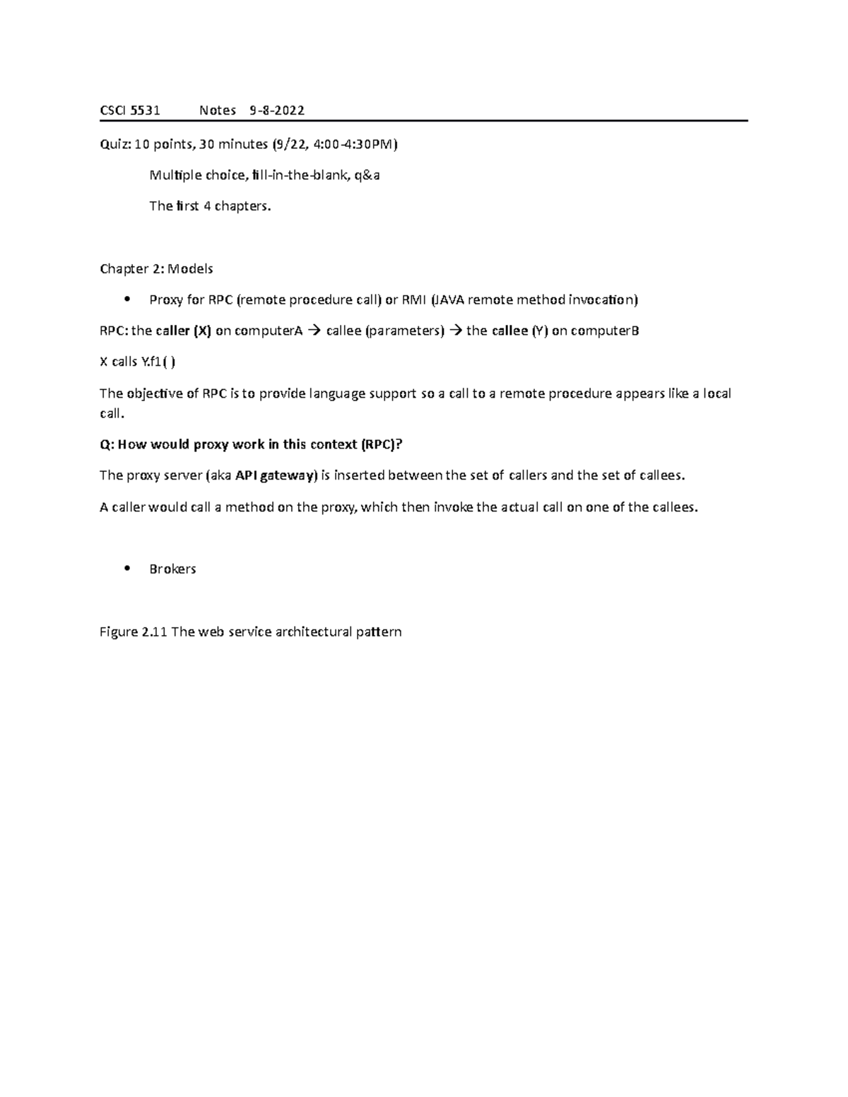 CSCI 5531Noes-09-08-2022 - CSCI 5531 Notes 9-8- Quiz: 10 points, 30 ...