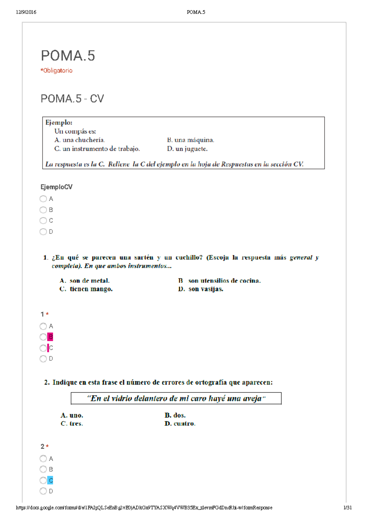 POMA5-Version-2 - Test de conocimiento - POMA. *Obligatorio POMA - CV ...