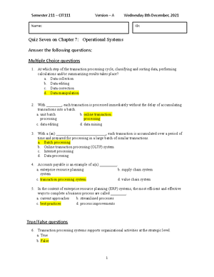 211 CIT111 Quiz 2 A Solution - Semester 211 – CIT111 Version-A ...