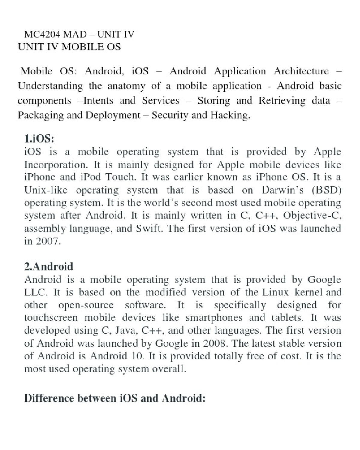 UNIT IV - MOBILE APPLICATION DEVELOPMENT - Master of Computer ...