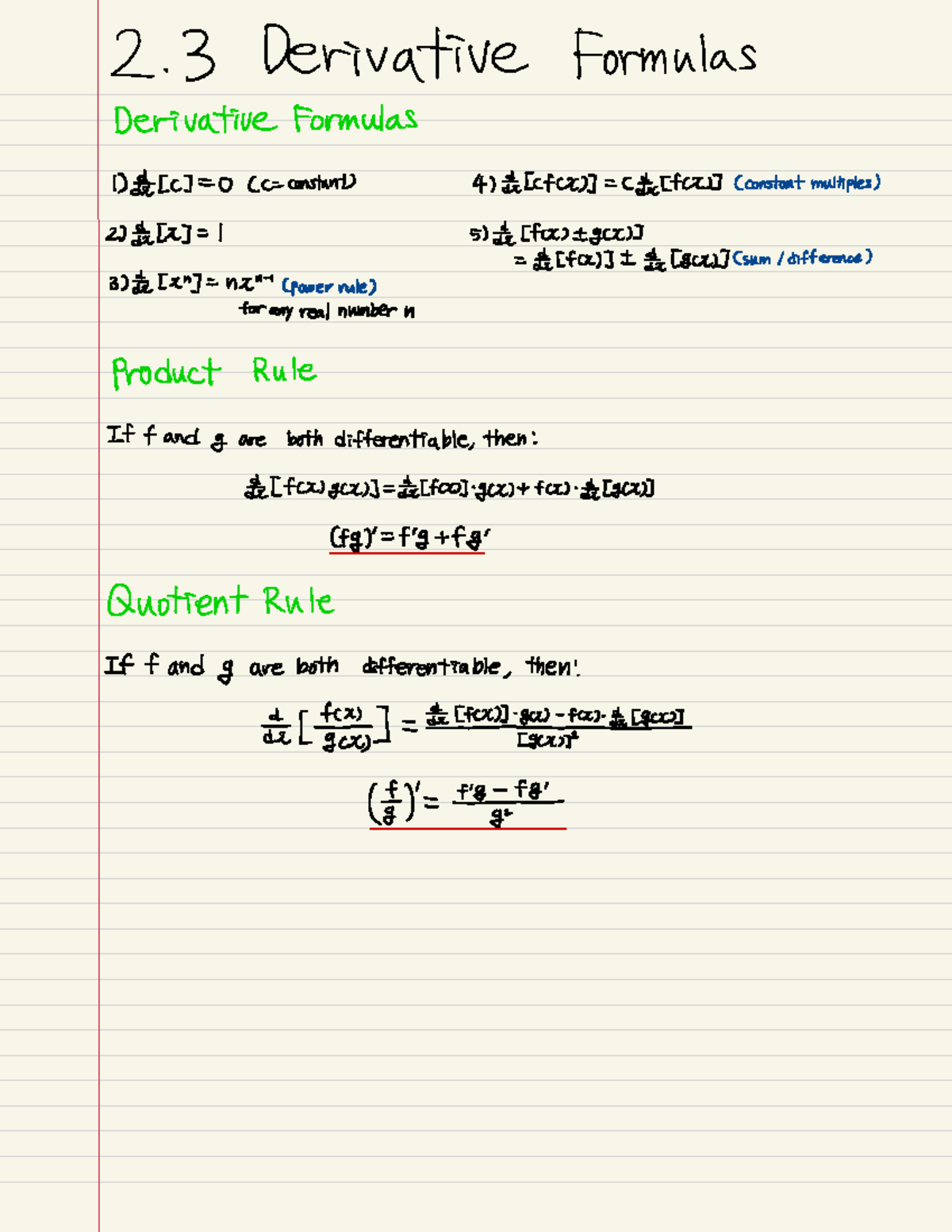 2.3. Derivative Formulas - 2 Derivative Formulas Derivative Formulas 1 ...
