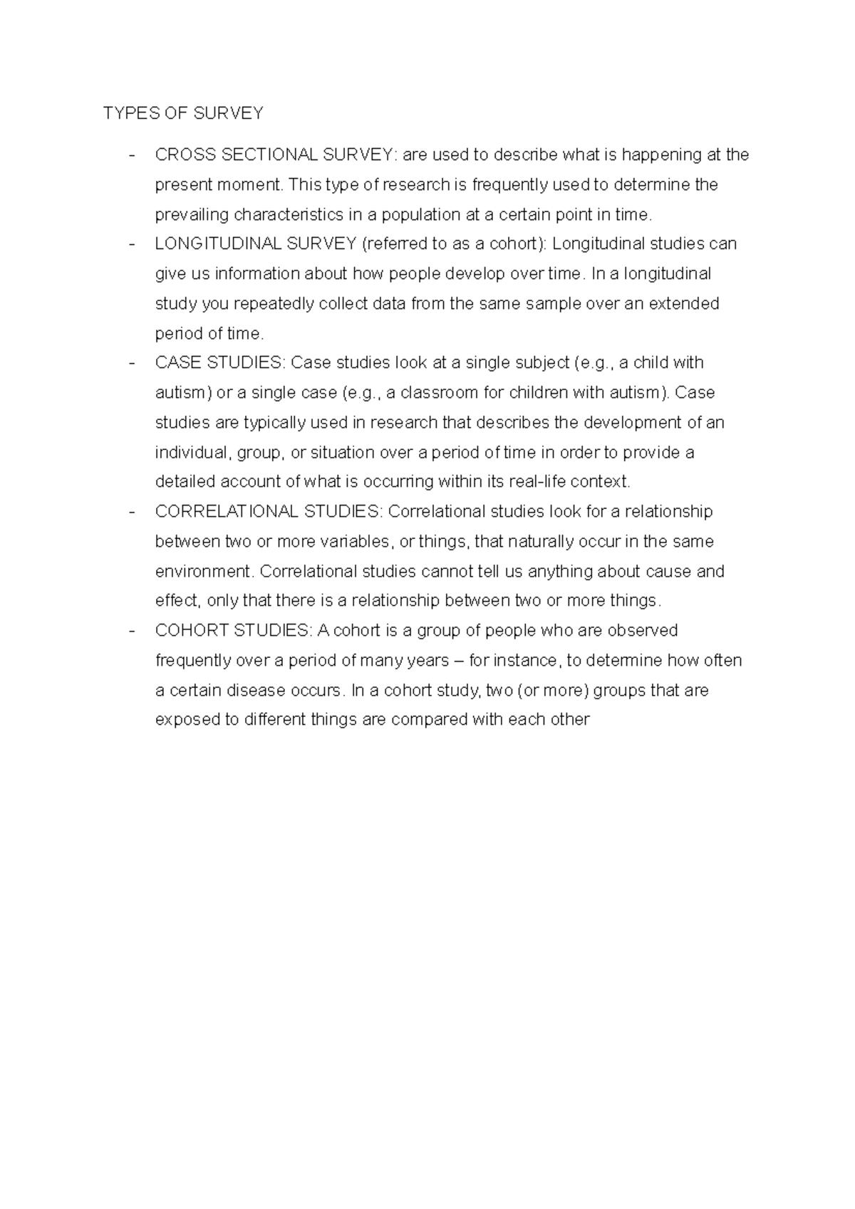 Types OF Survey - notes - TYPES OF SURVEY CROSS SECTIONAL SURVEY: are ...