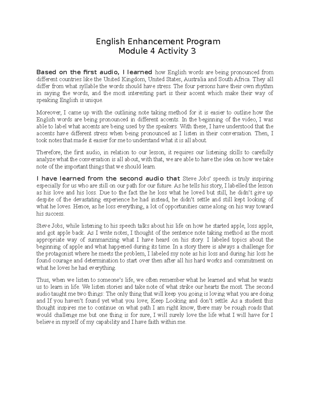 Listening Reflection EEP - English Enhancement Program Module 4 ...