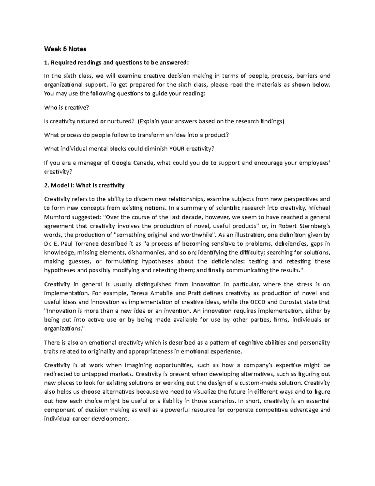 Week 6 Notes - Week 6 Notes 1. Required readings and questions to be ...