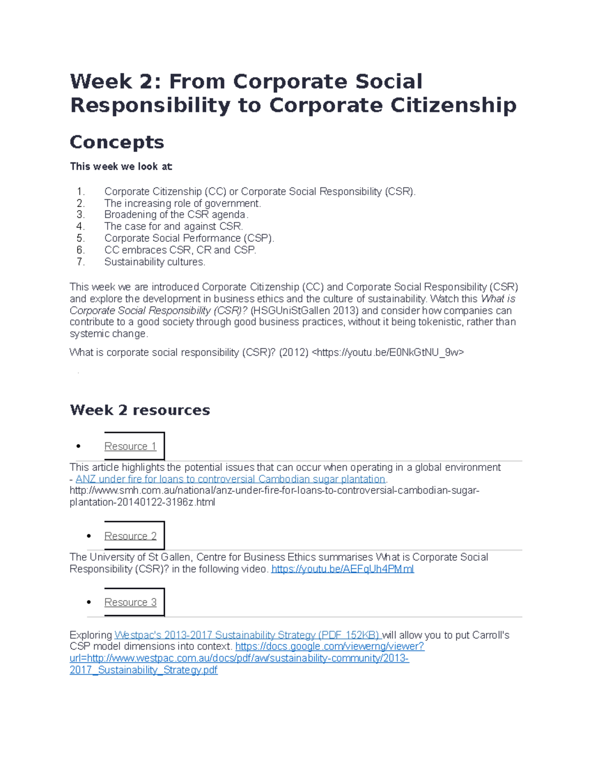 Week 2 From Corporate Social Responsibility to Corporate Citizenship ...