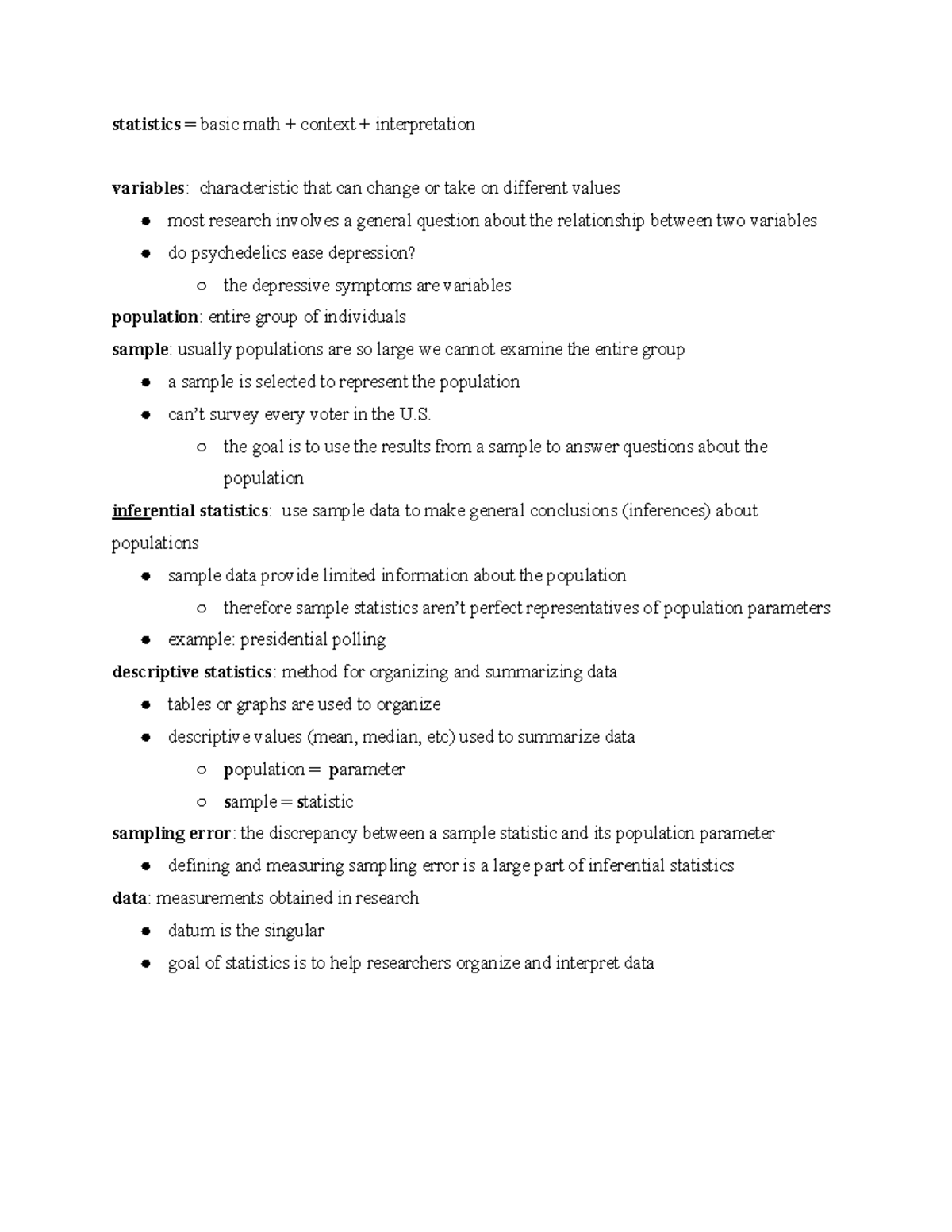 Stats Lecture - statistics = basic math + context + interpretation ...