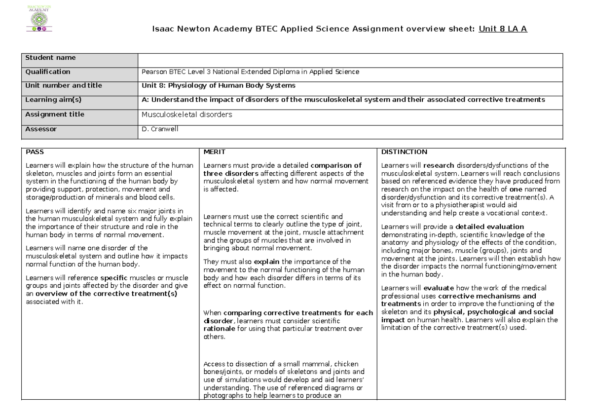 Unit 8 LAA Pre Assignment Booklet Bumbaclarttt - ####### Student name ...