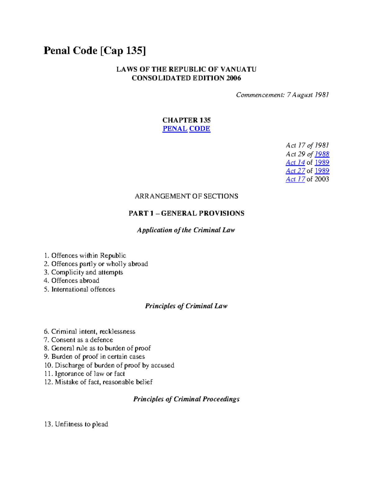 VUT88512 - Simple lecture notes - Penal Code [Cap 135] LAWS OF THE ...