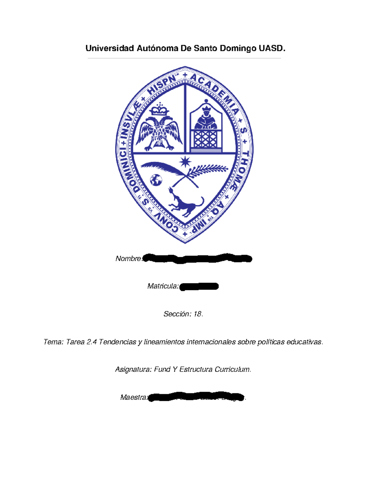 Tarea 2.4 Curriculo - Universidad Autónoma De Santo Domingo UASD ...