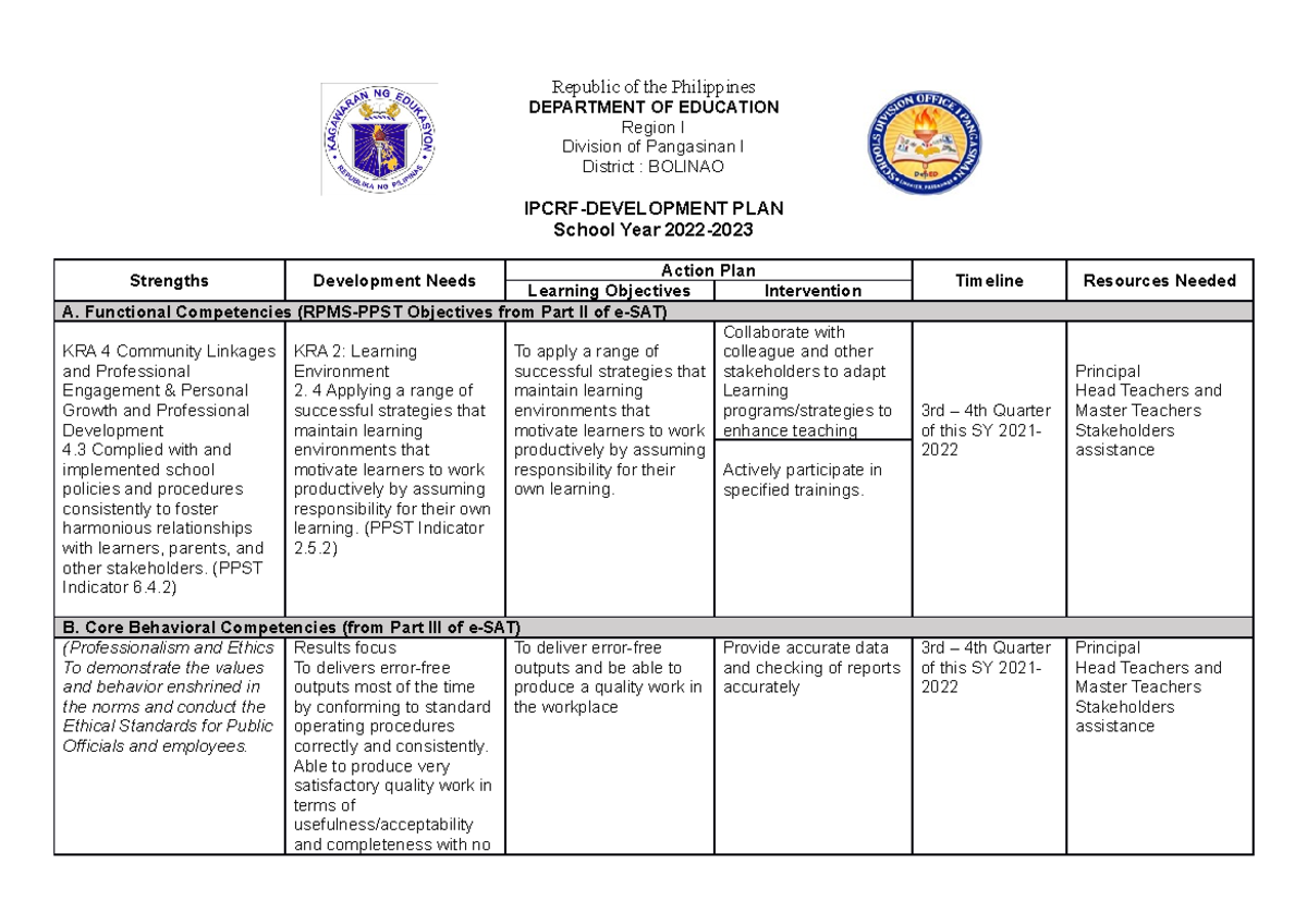 Developmental plan - Republic of the Philippines DEPARTMENT OF ...