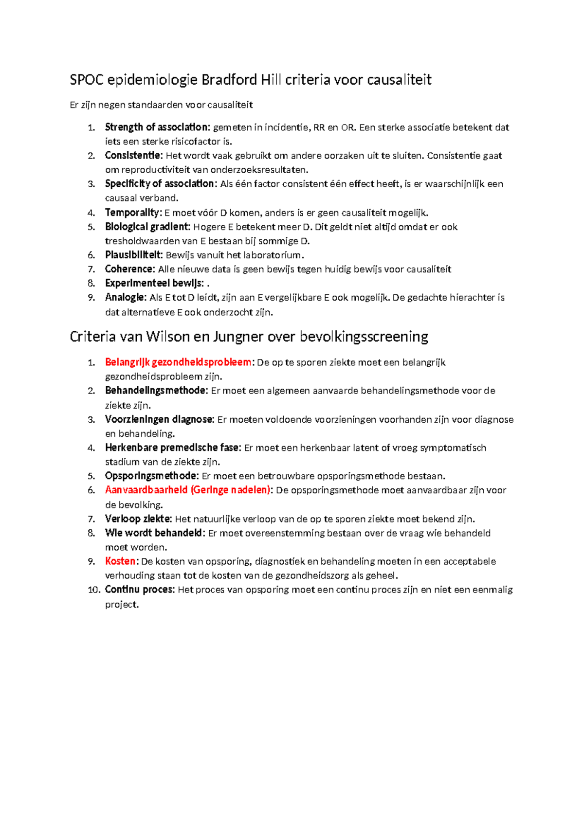 lijst met criteria - SPOC epidemiologie Bradford Hill criteria voor ...