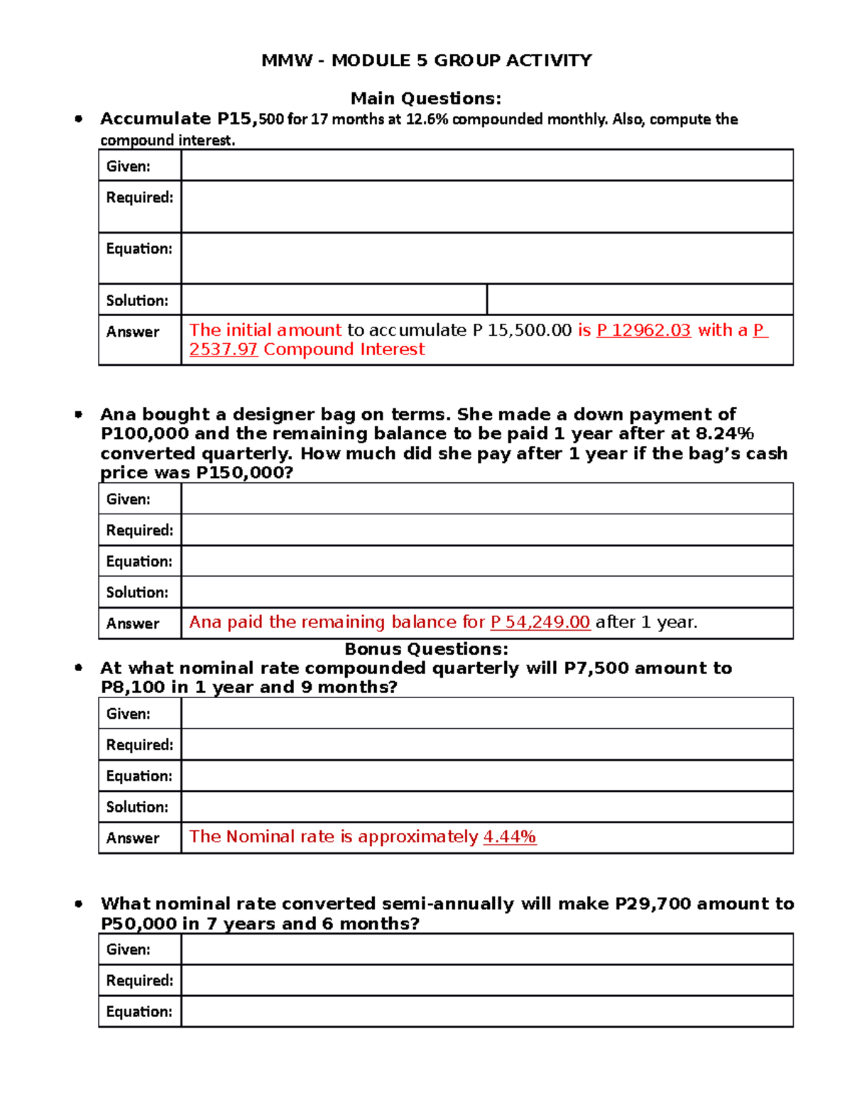 GEED 10053 M5 Group Activity - MMW - MODULE 5 GROUP ACTIVITY Main ...