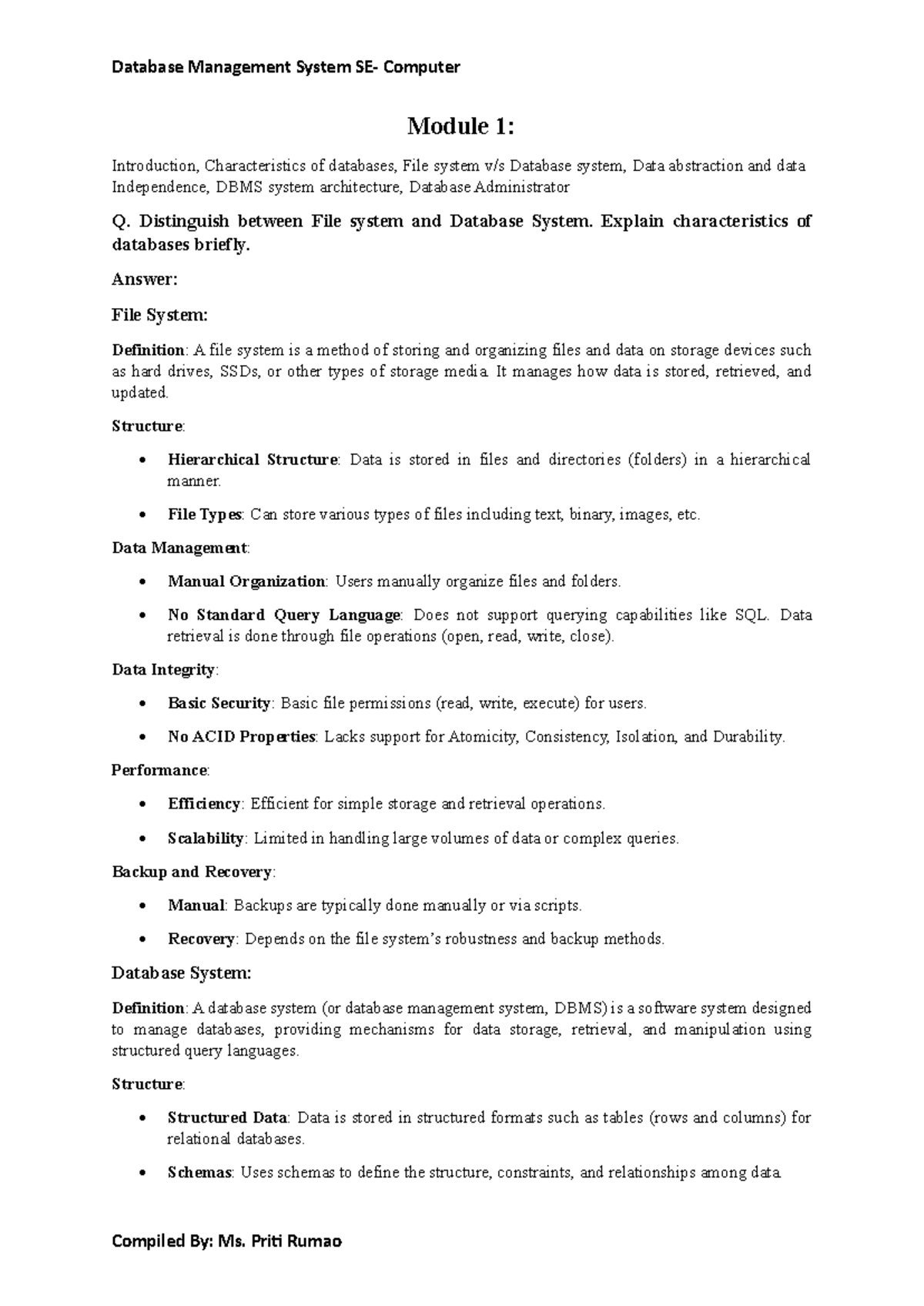 DBMS All Modules - hi hhjgcjgchvkh - Module 1: Introduction ...