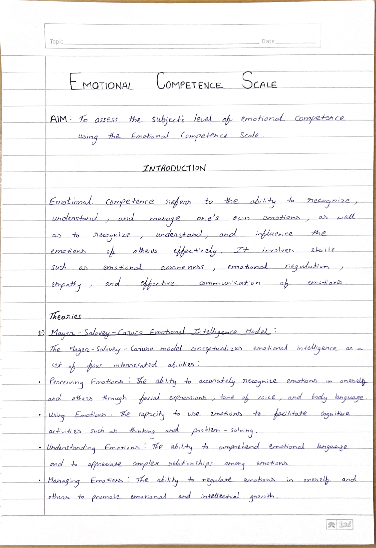 Emotional competence scale - INTRODUCTION Emotional competence refers ...