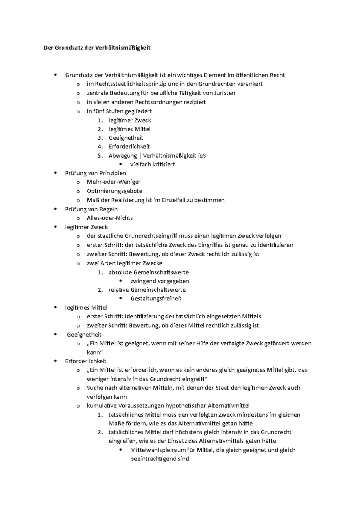Der Grundsatz der Verhältnismäßigkeit Zusammenfassung - Der Grundsatz ...