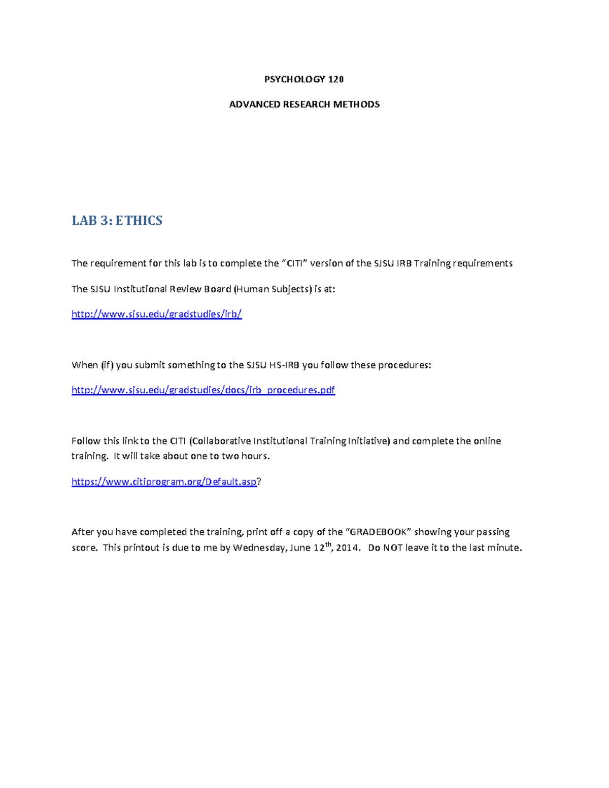 PSYC 120 Lab 3 - Lab manual - PSYCHOLOGY 120 ADVANCED RESEARCH METHODS ...