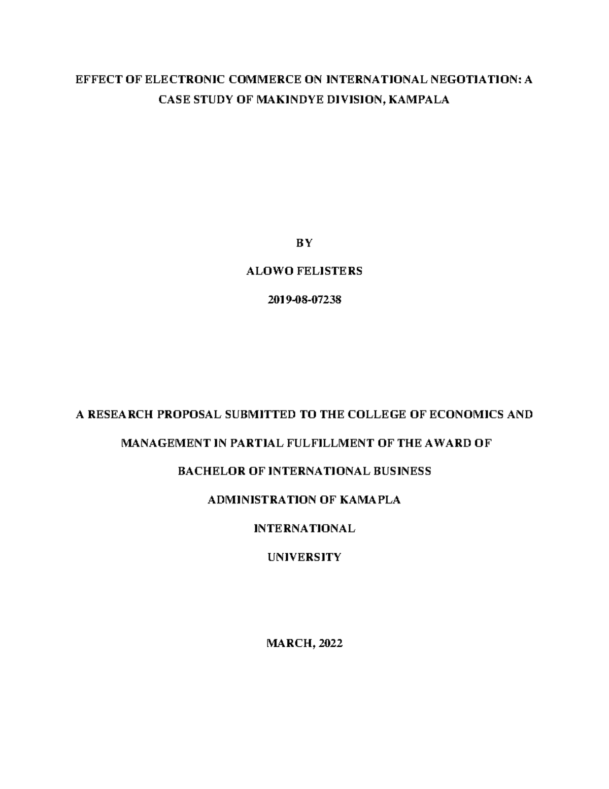 Alowo Felisters- Research Proposal - EFFECT OF ELECTRONIC COMMERCE ON ...