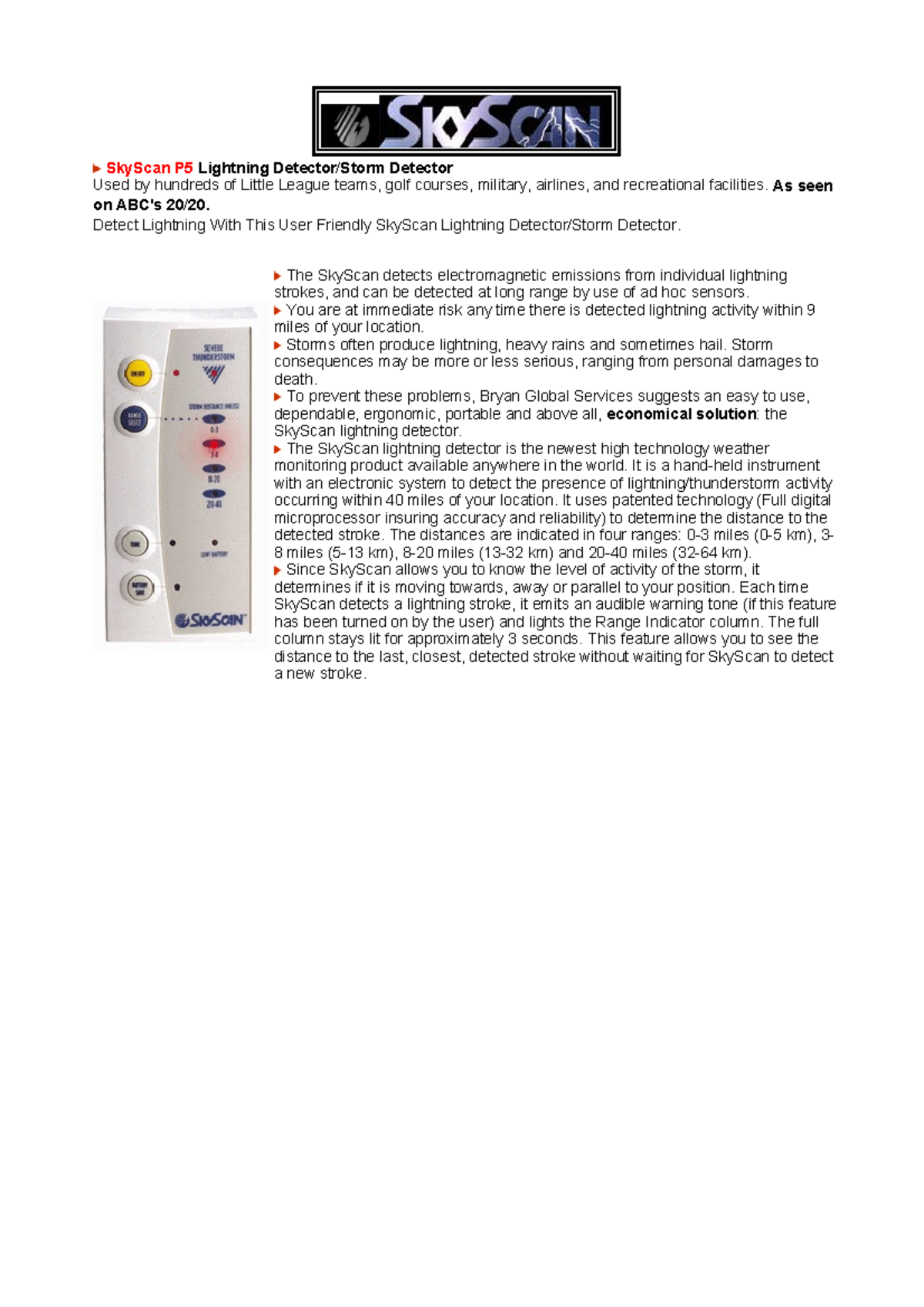 SKY SCAN P5 - Skyscan - SkyScan P5 Lightning Detector/Storm Detector Used by hundreds of Little ...