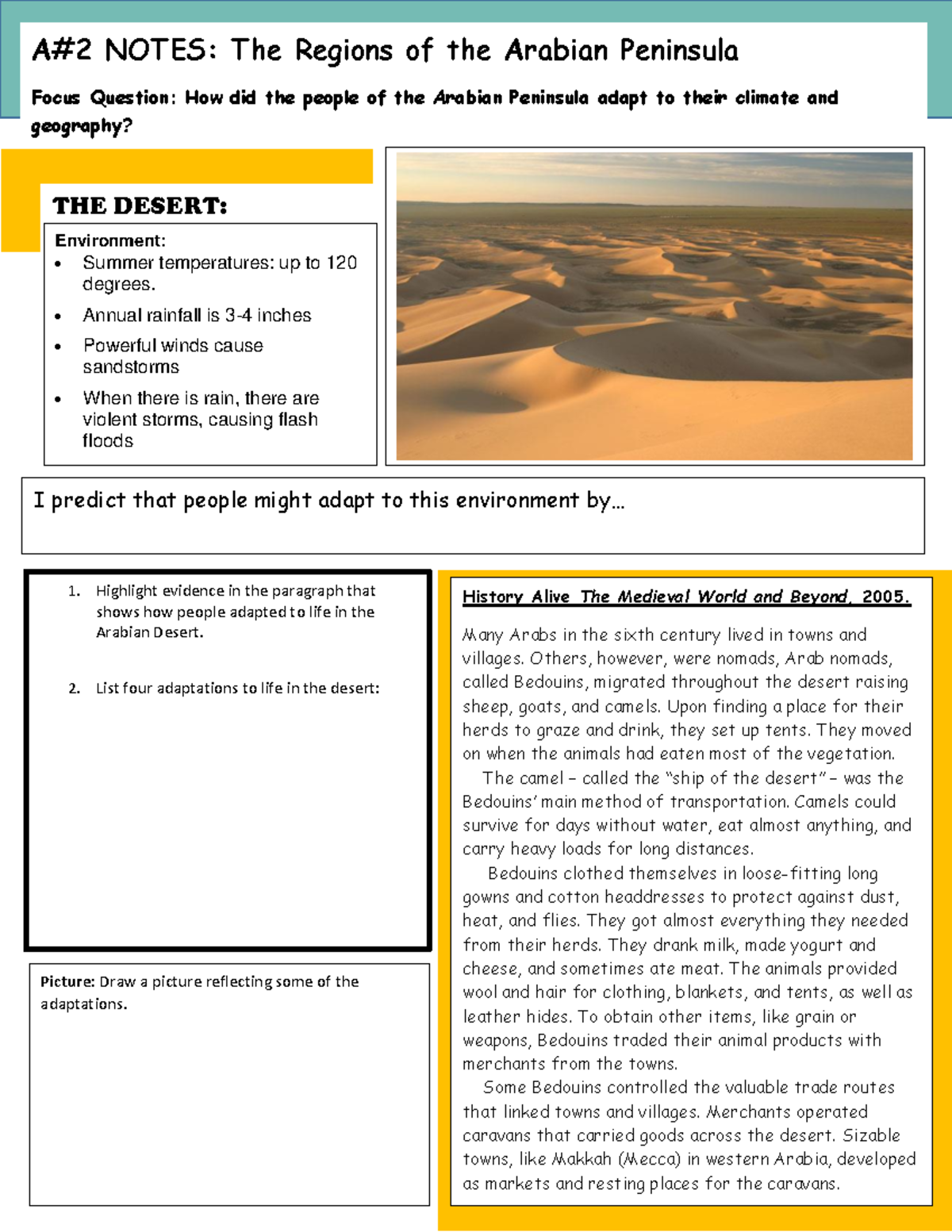 A2 Notes Adaptations of the Arabian Peninsula - A# 2 NOTES: The Regions ...