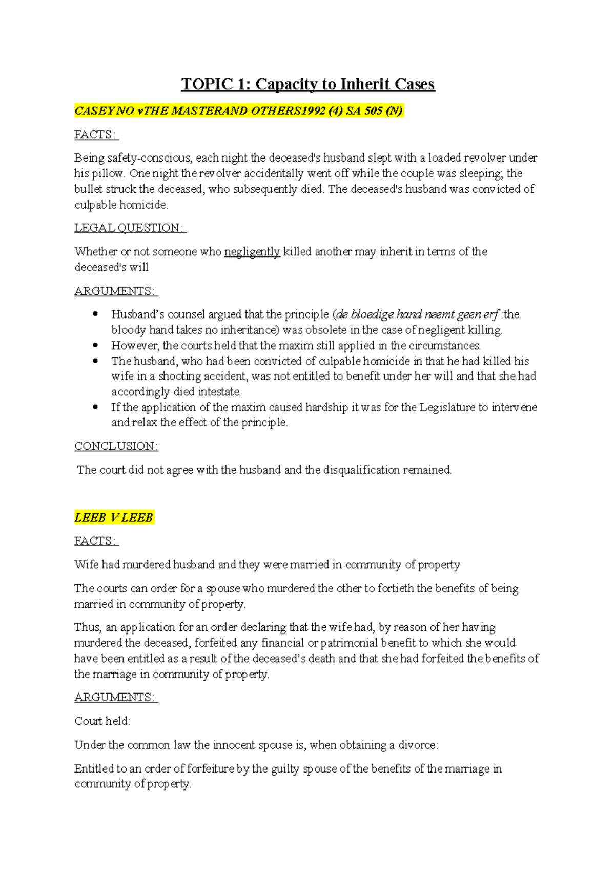 Succession Cases - TOPIC 1: Capacity to Inherit Cases CASEY NO vTHE ...