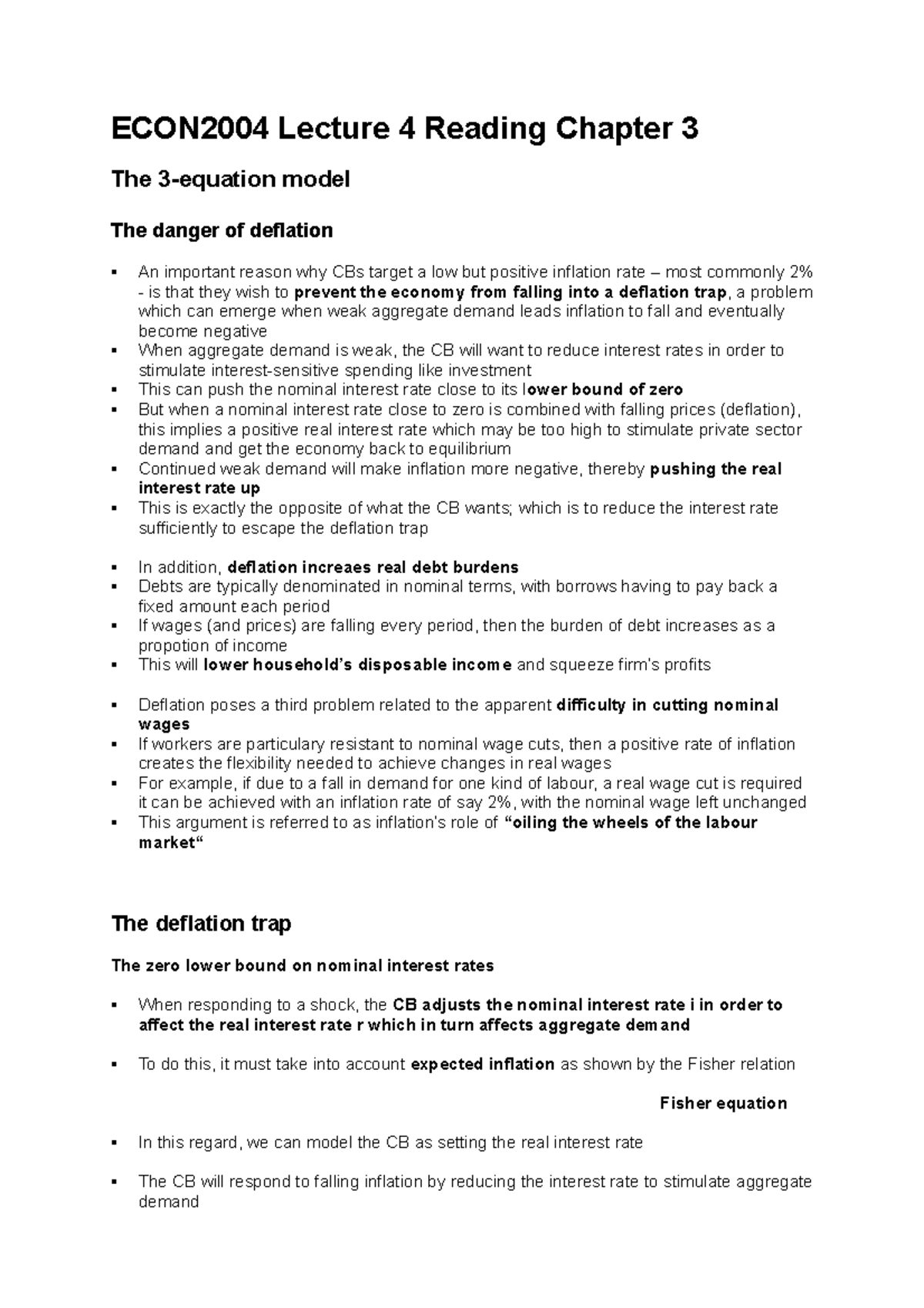 ECON2004 Term 1 Lecture 4 Reading Chapter 3 - ECON2004 Lecture 4 Reading Chapter 3 The 3 ...