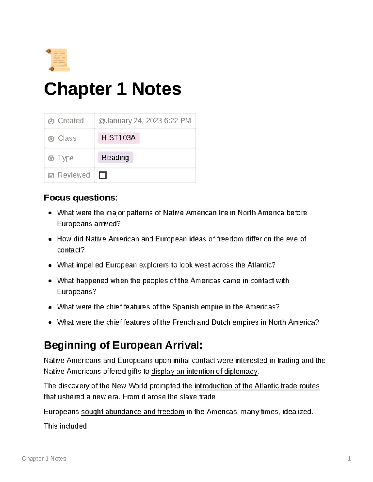 Chapter 1 Notes - Give Me Liberty!: an American History - Ê Chapter 1 ...
