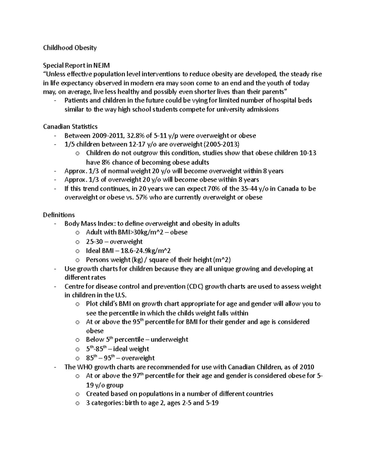 Childhood Obesity - notes - Childhood Obesity Special Report in NEJM ...