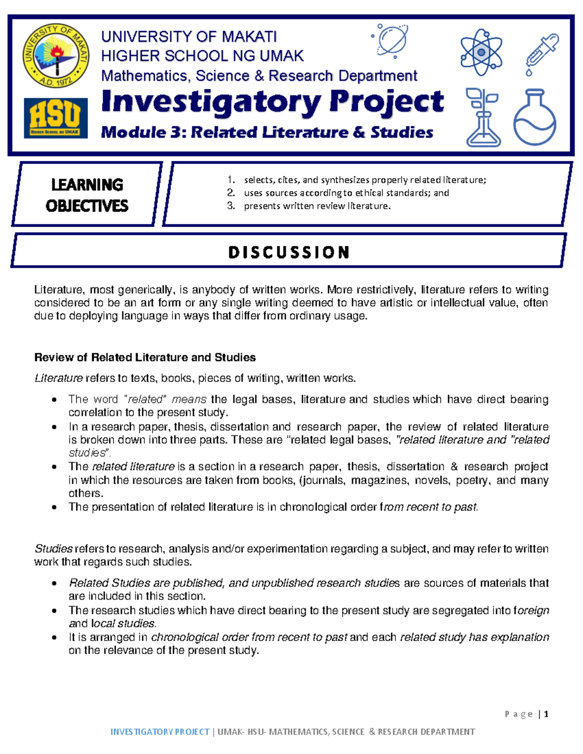 Module 3 Related Literature Studies IP - P a g e | 1 Literature, most ...