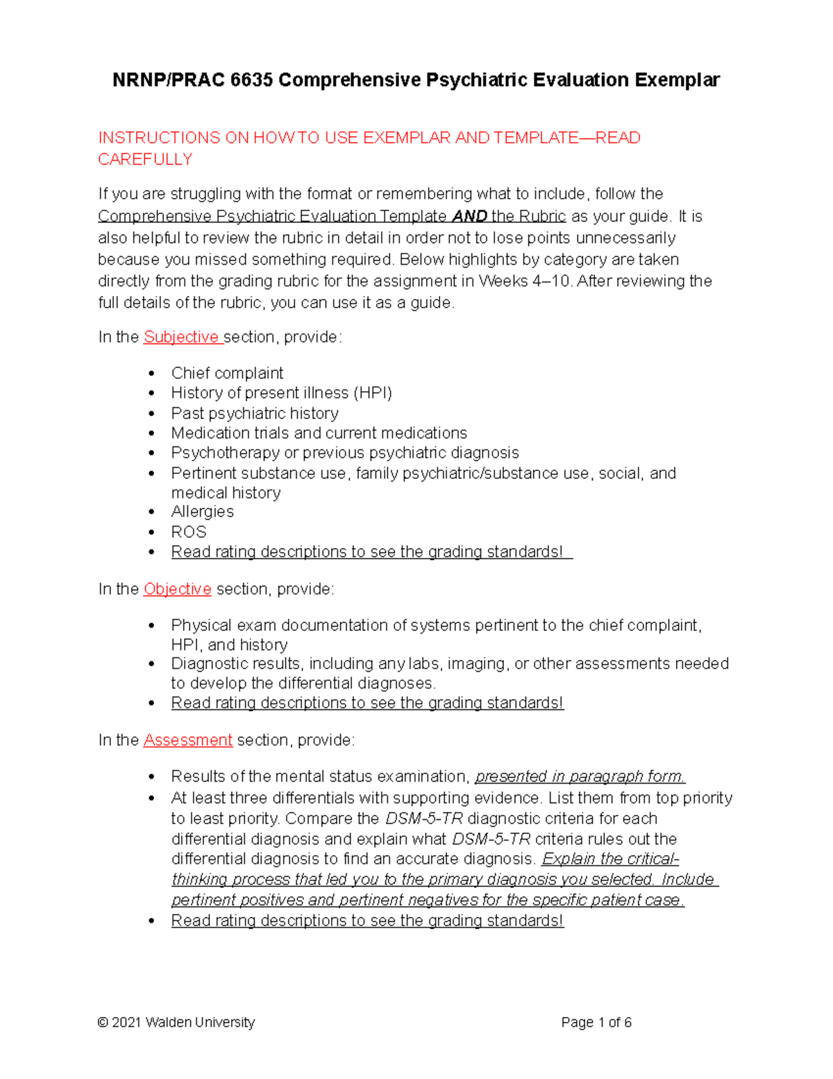 NRNP PRAC 6635 Comprehensive Psychiatric Evaluation Exemplar Rev