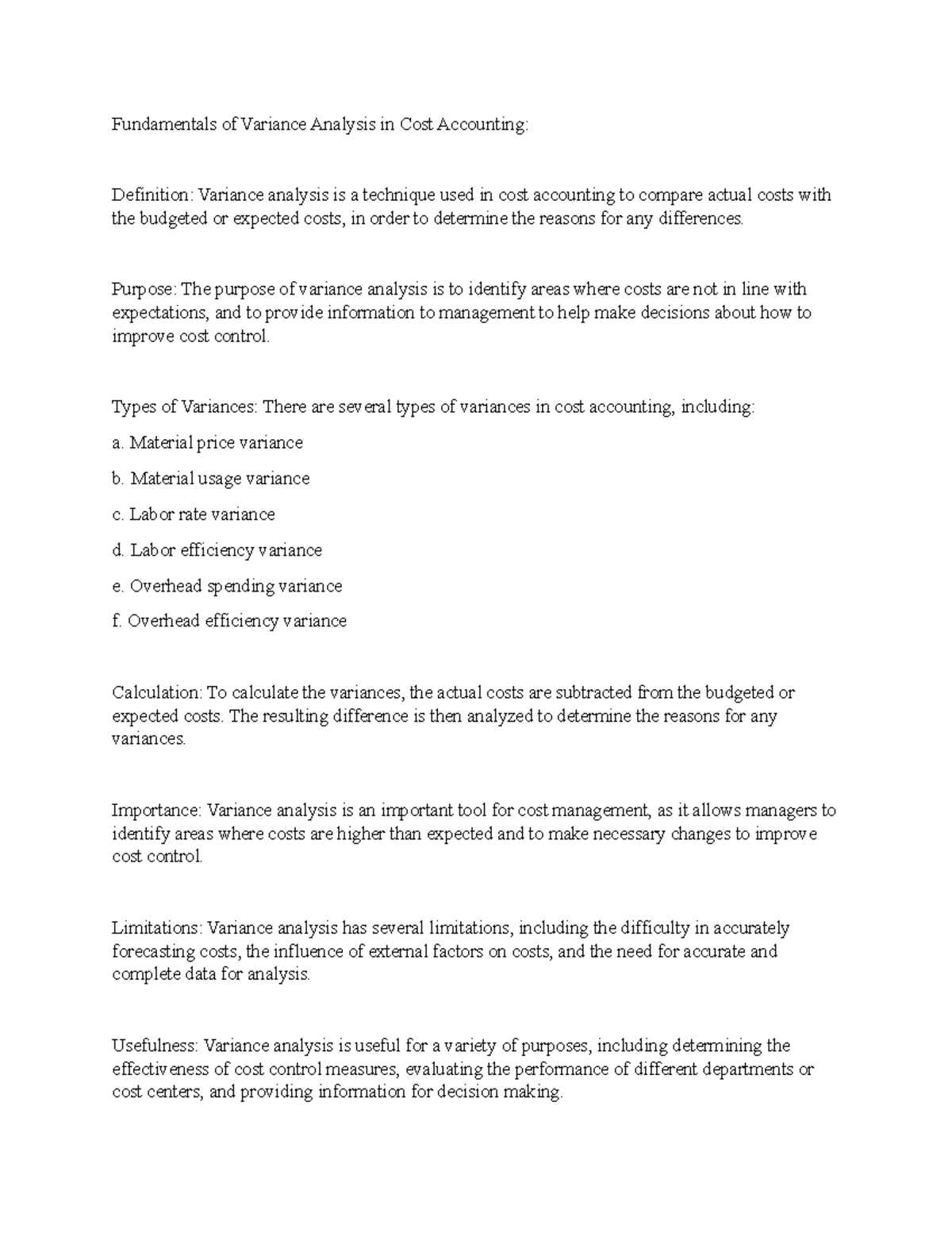 Bands 1 - Notes about cost accounting - Fundamentals of Variance ...