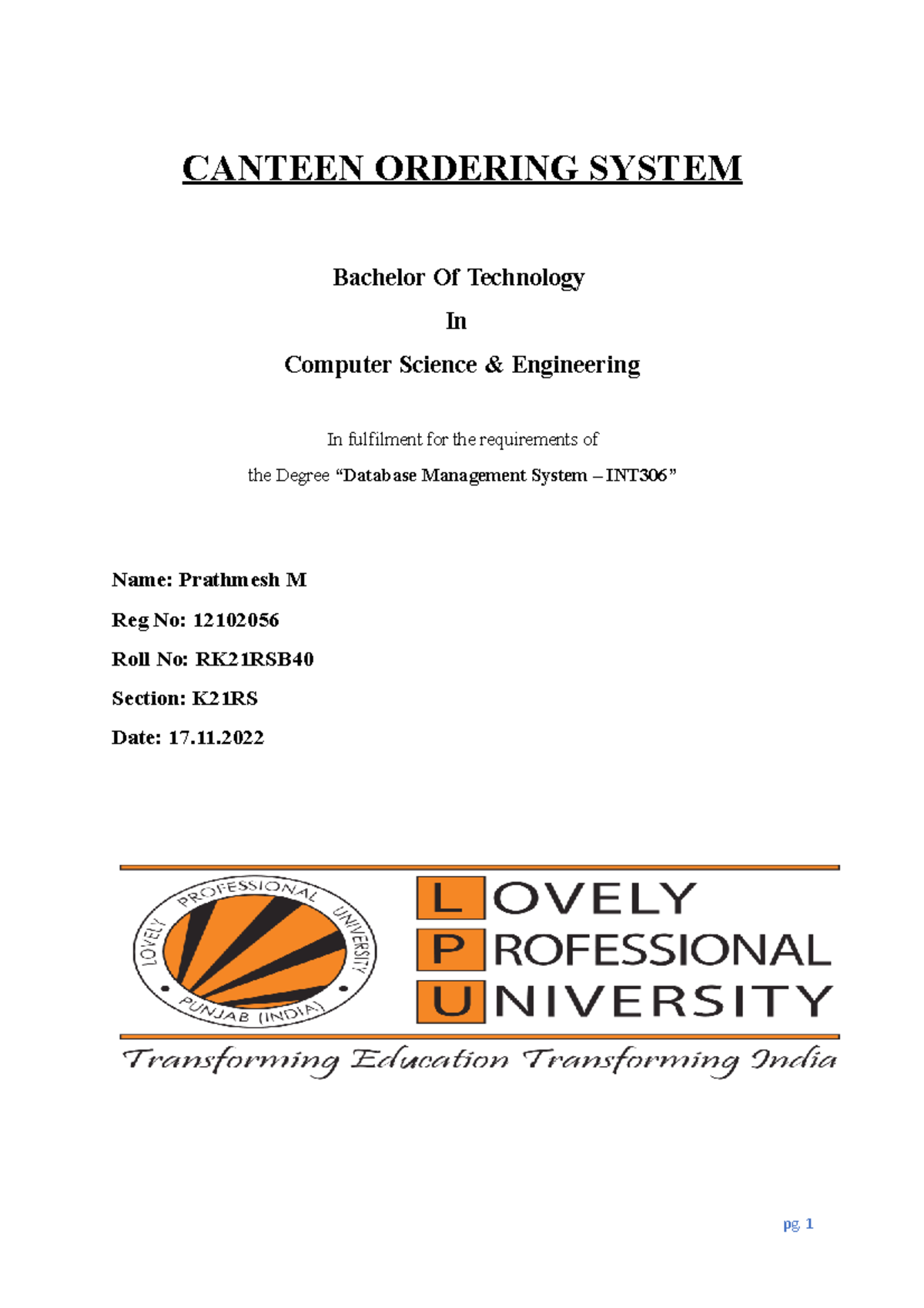 DBMS Canteen Ordering System - CANTEEN ORDERING SYSTEM Bachelor Of ...