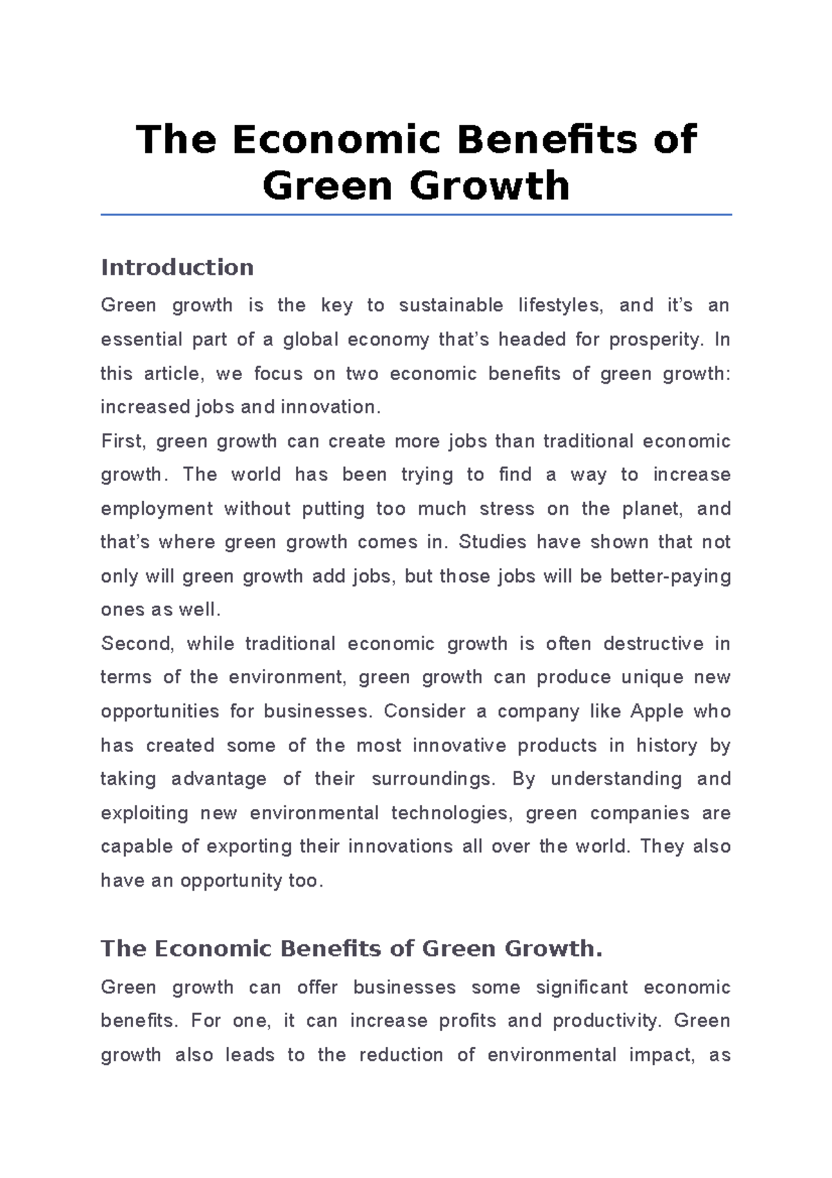 The Economic Benefits of Green Growth - The Economic Benefits of Green ...