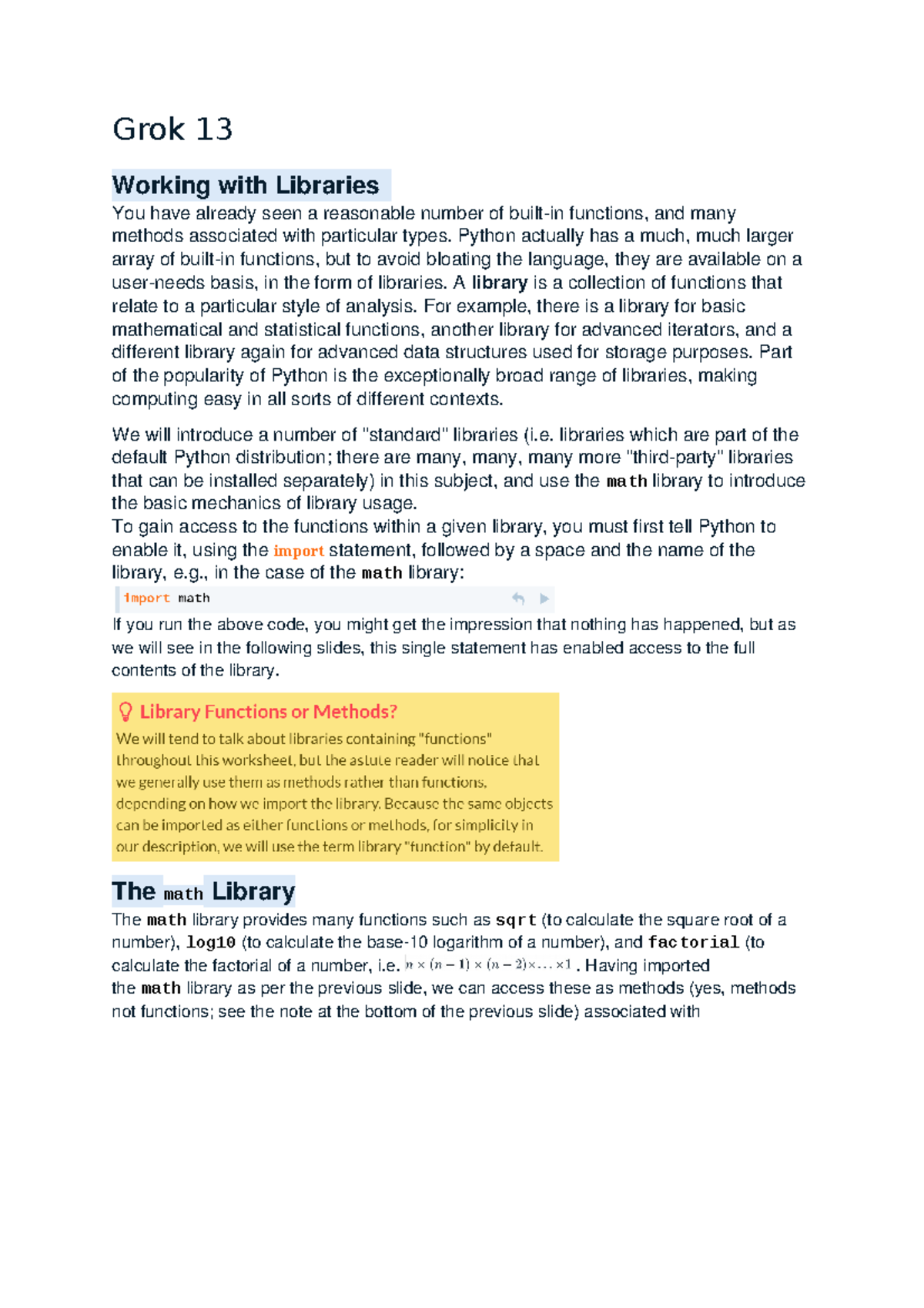 Grok worksheet 13 - Grok 13 Working with Libraries You have already ...