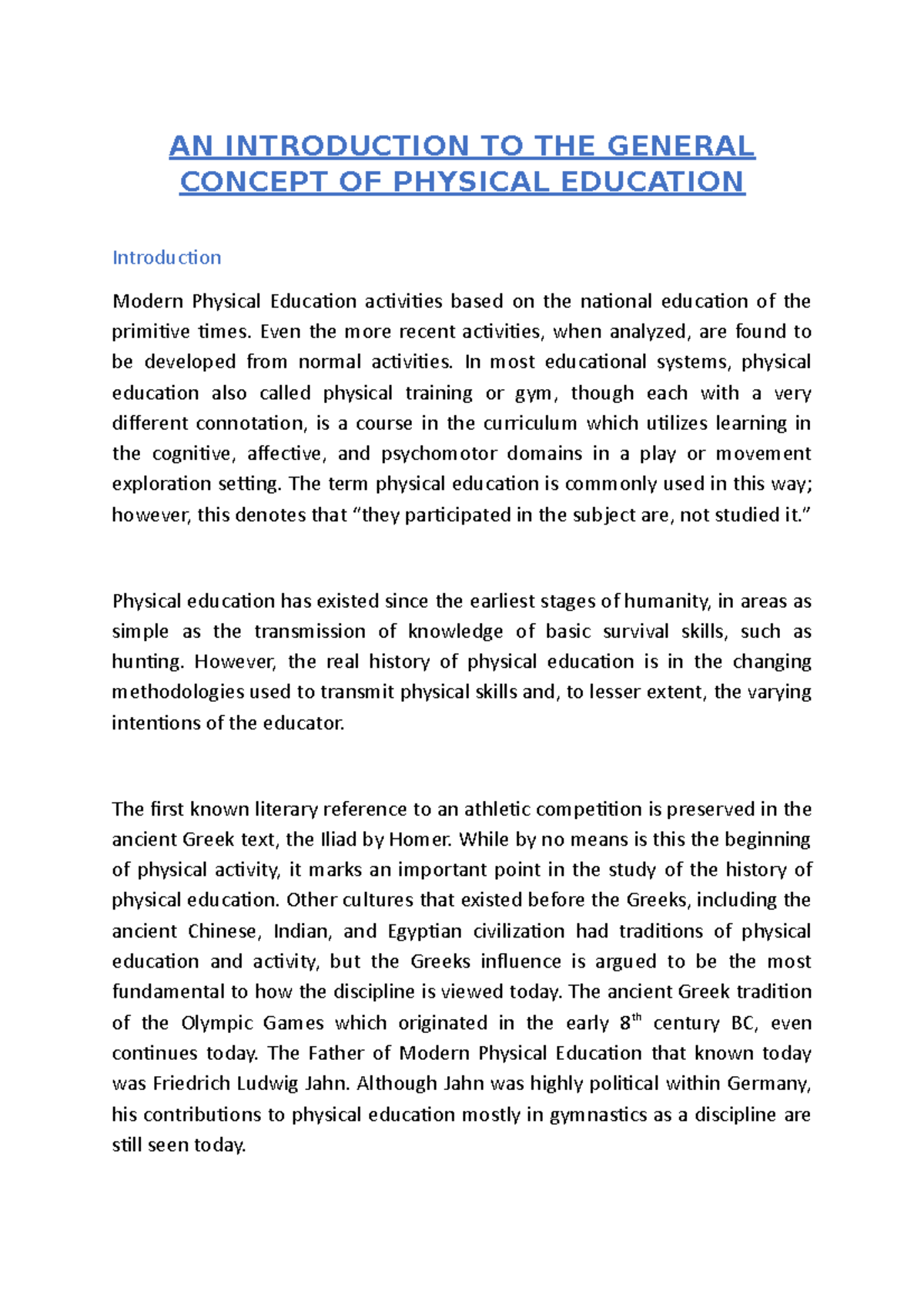 AN Introduction TO THE General Concept OF Physical Education - AN ...