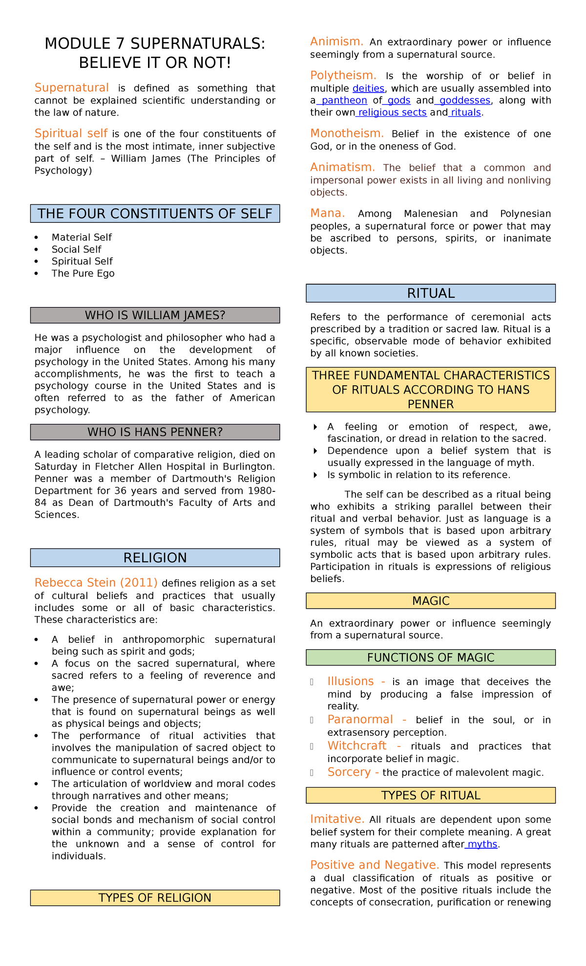 Understanding-the-Self - MODULE 7 SUPERNATURALS: BELIEVE IT OR NOT! Supernatural is defined as ...