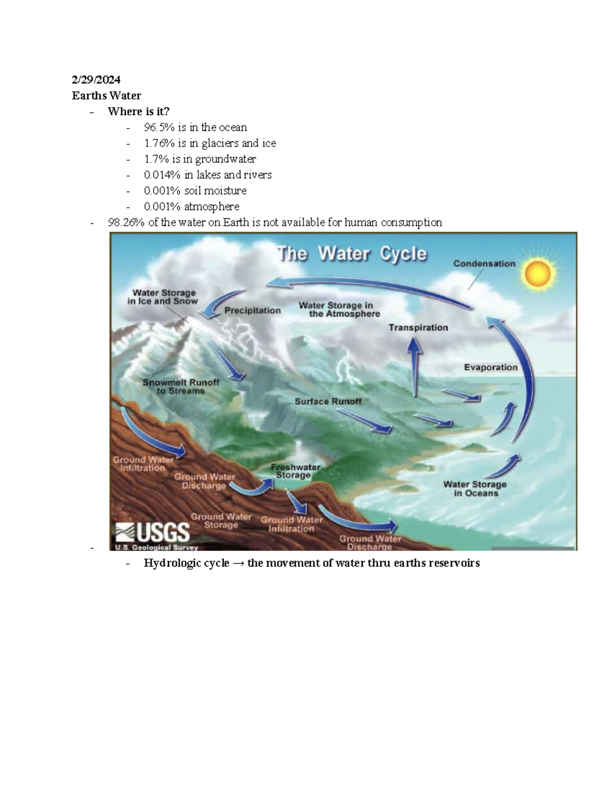 Geol 113 2 29 2024 - notes from february lecture on the water cycle - 2 ...