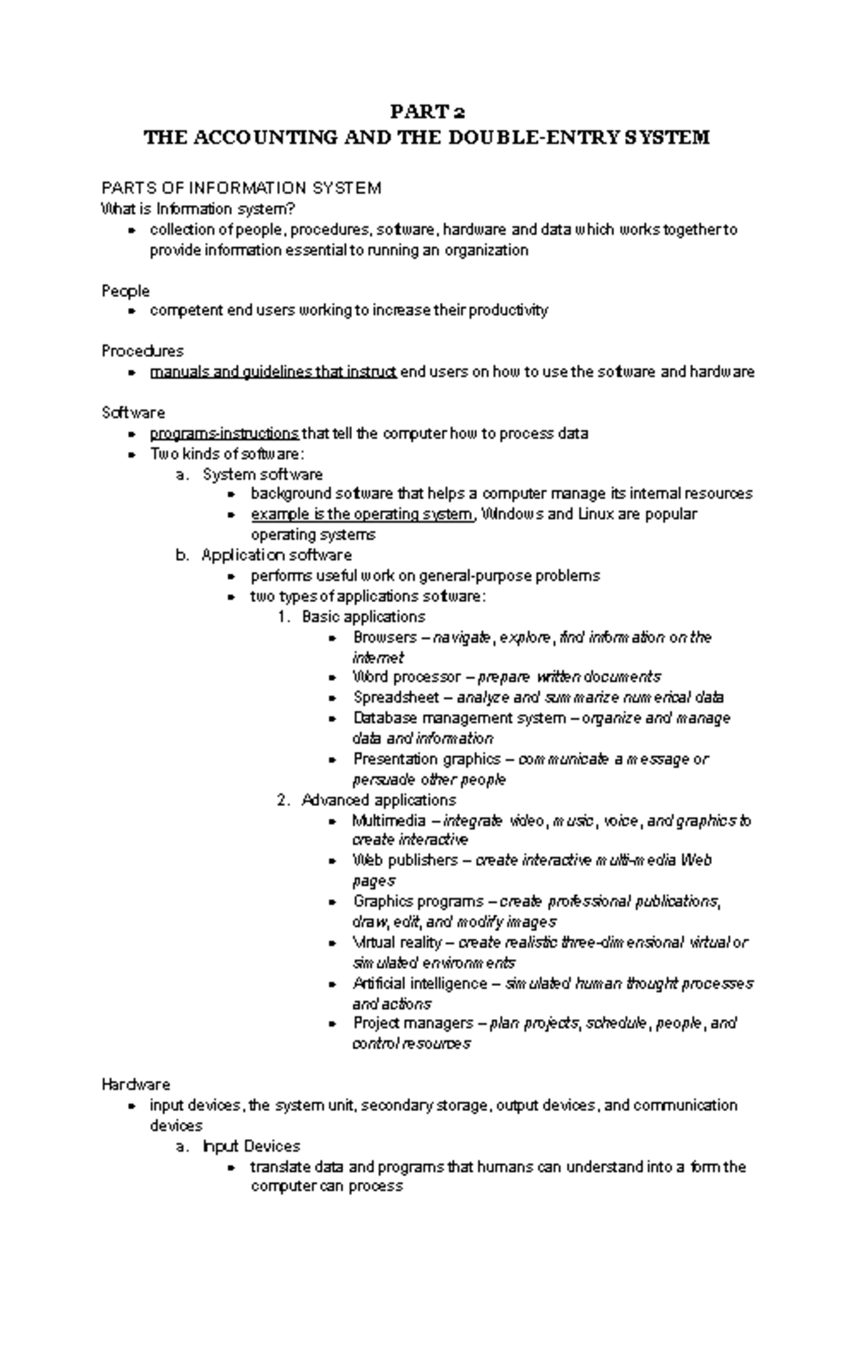 Aying Acctg 101A Notes (Part 2) - PART 2 THE ACCOUNTING AND THE DOUBLE ...