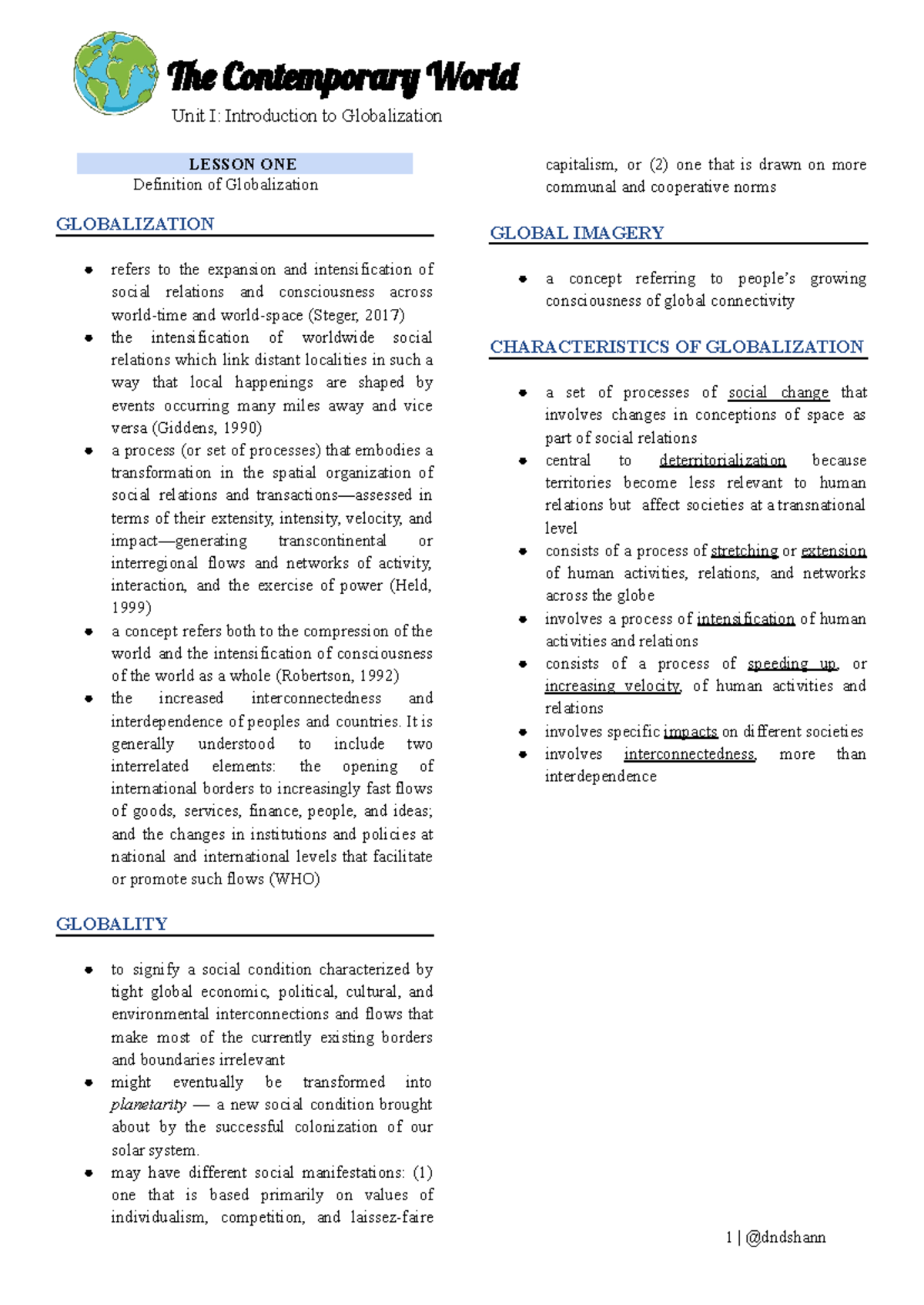 The Contemporary World - Unit I - Unit I: Introduction to Globalization ...