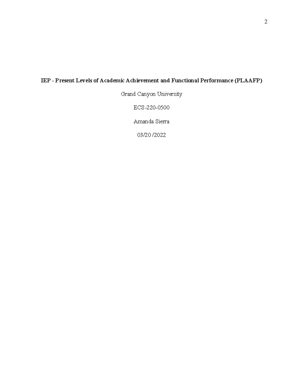 ECS-220 IEP - Present Levels of Academic Achievement and Functional ...