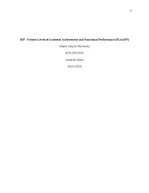 ECS 220 T4 RS Sample Plaafp - Present Level of Academic Achievement and ...