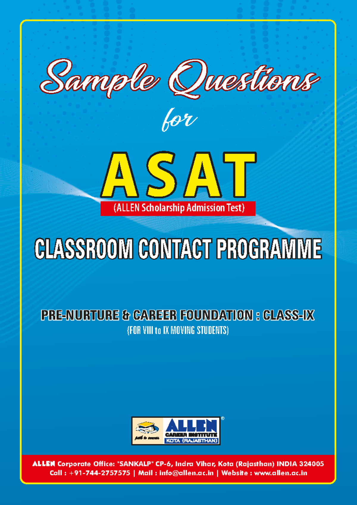 ASAT Class VIII Sample Paper - ® ALLENCorporate Office: "SANKALP" CP-6 ...