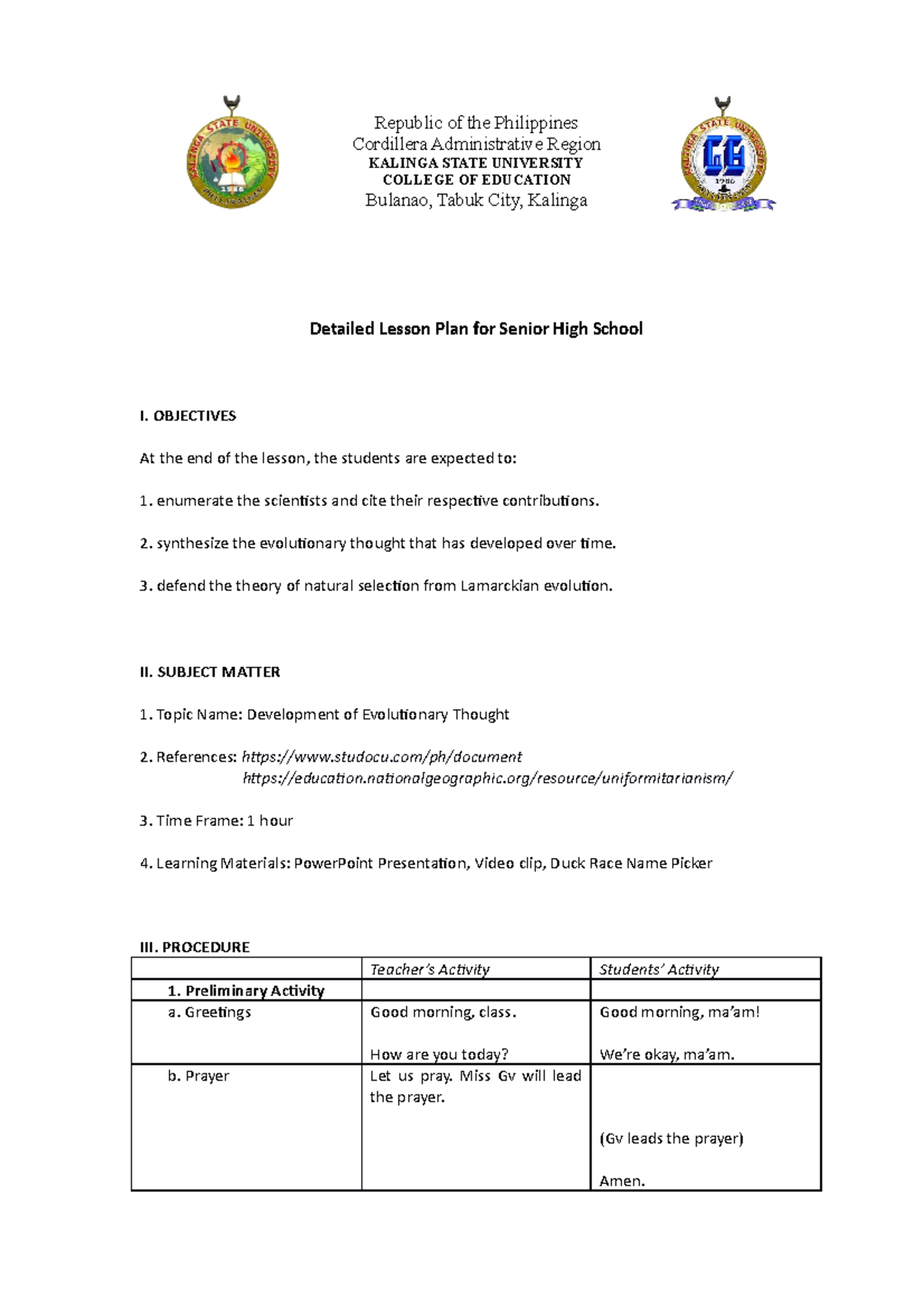 Development of Evolutionary Thought (Detailed Lesson Plan) - Republic ...