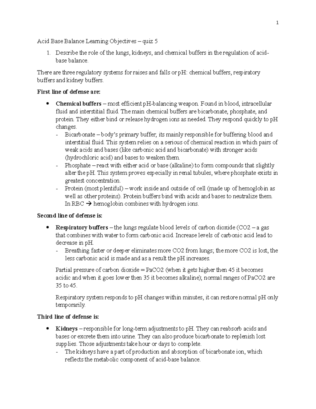 Acid base and abgs - Lecture notes 1 - Acid Base Balance Learning ...