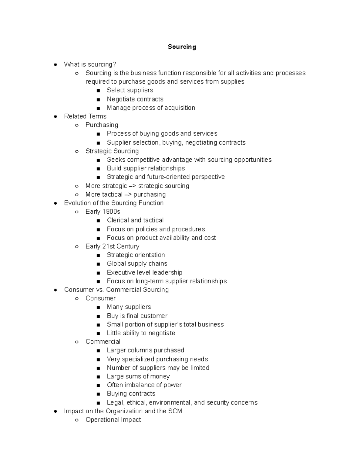 Sourcing - Chapter 6 Notes - Sourcing What is sourcing? Sourcing is the ...