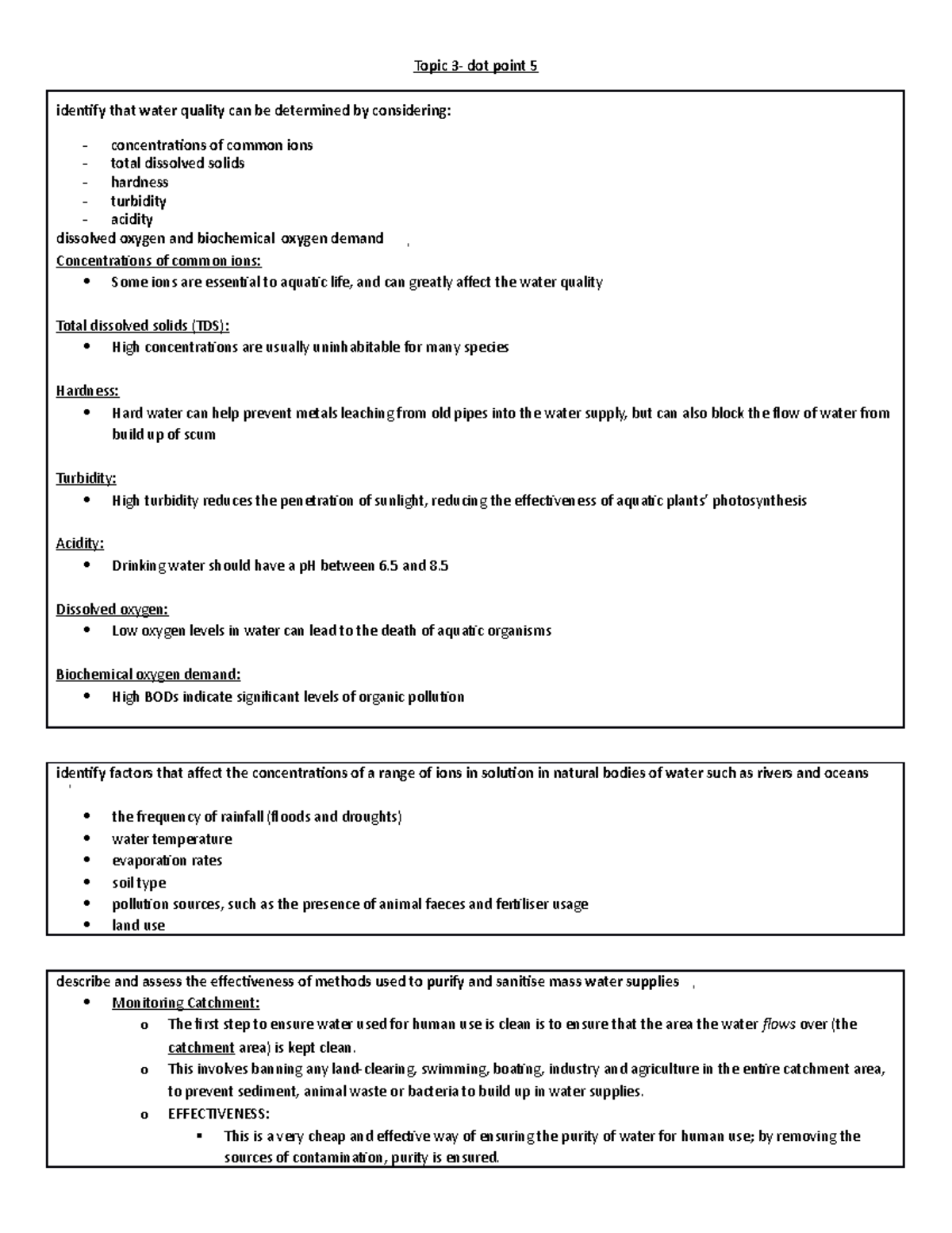 Topic 3, dot point 5 - Topic 3- dot point 5 identify that water quality ...