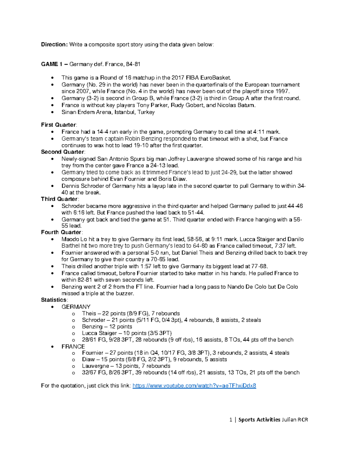 Sports-Activity-1: A practice to be a skillful sports writer - 1 ...
