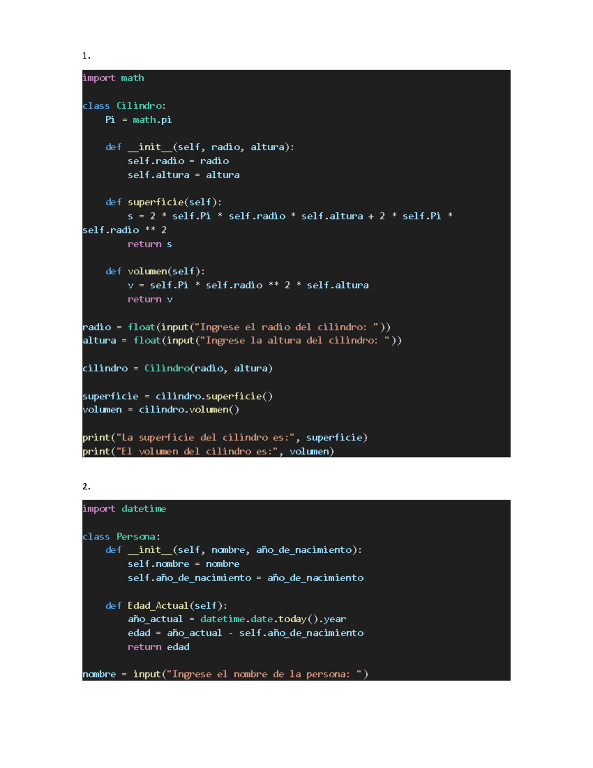 Clases y objetos - codigos para programa phyton - 1. import math class ...