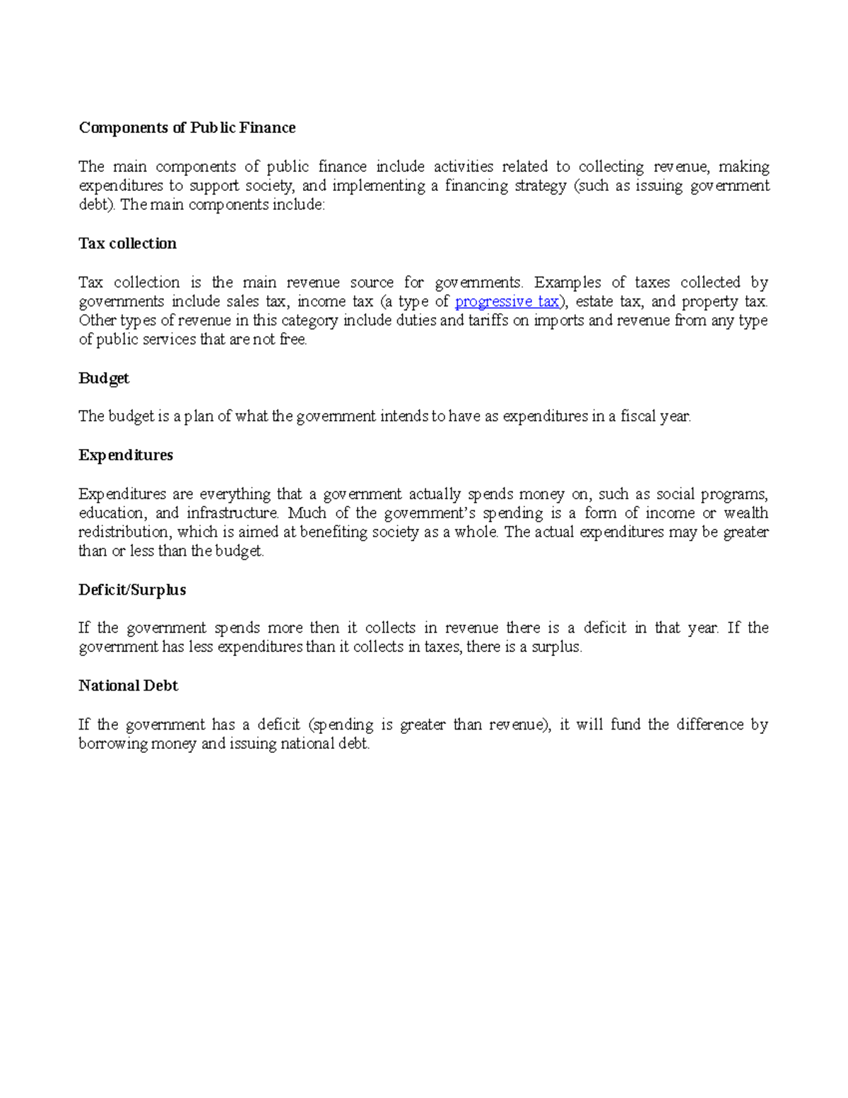 Component - NOTES FOR CLASS - Components of Public Finance The main ...
