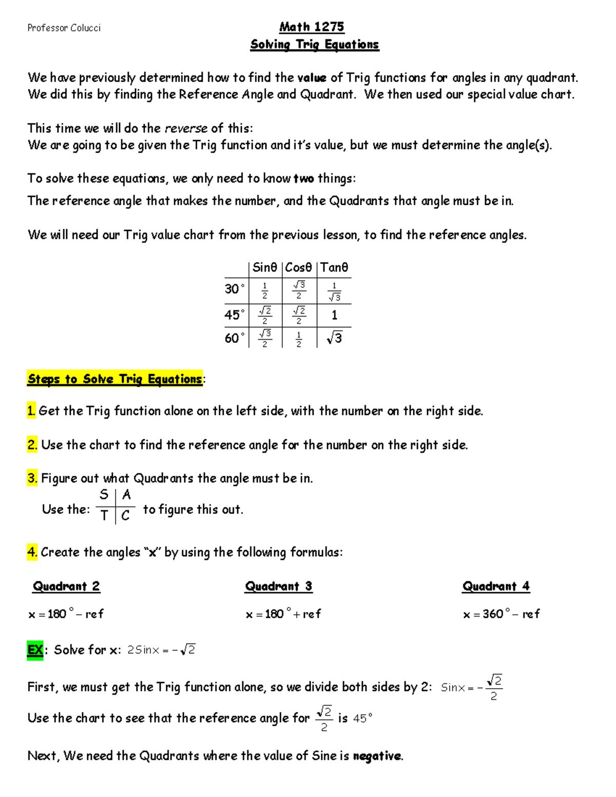 MA1275-Lesson32 (Trig_Eqns) - Professor Colucci Math 1275 Solving Trig ...